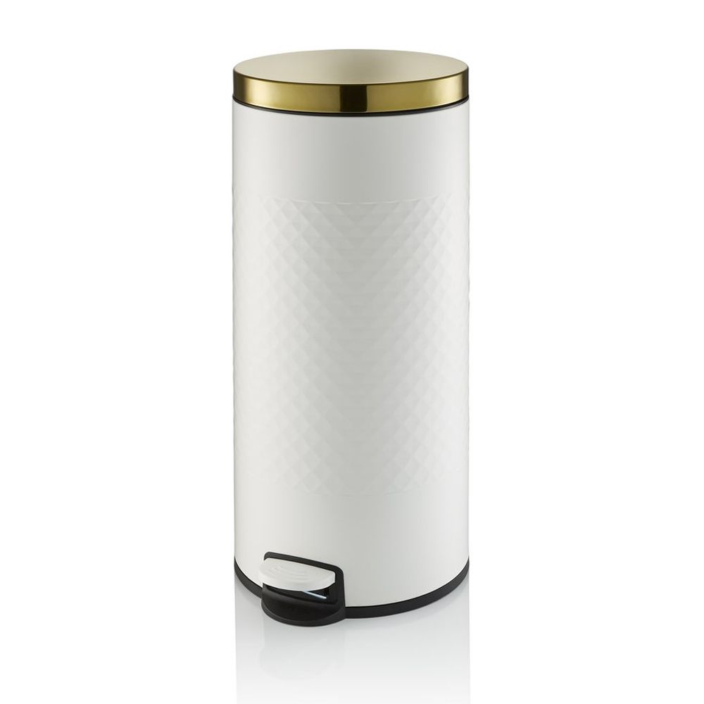 Art Deco en modern komen samen in deze witte retro pedaalemmer van Swan