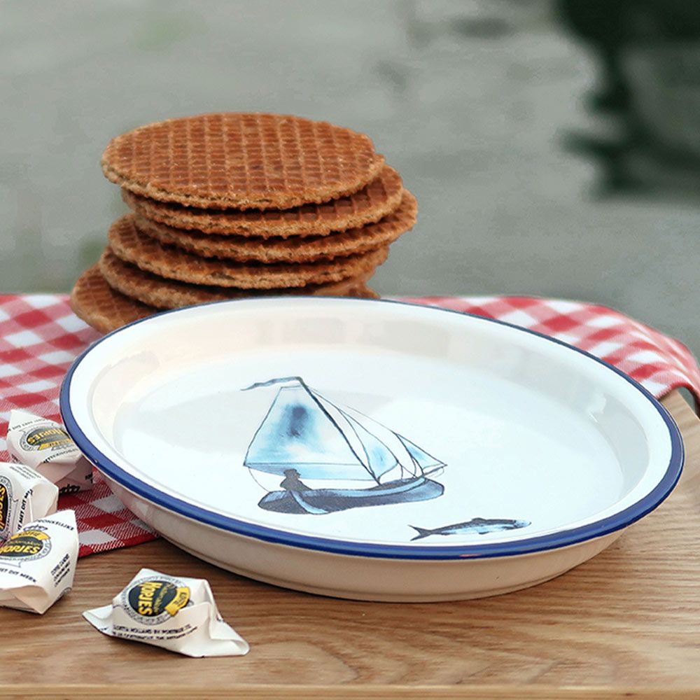 Cabanaz Retro Gebaksbord Emaille geïnspireerd Classic White