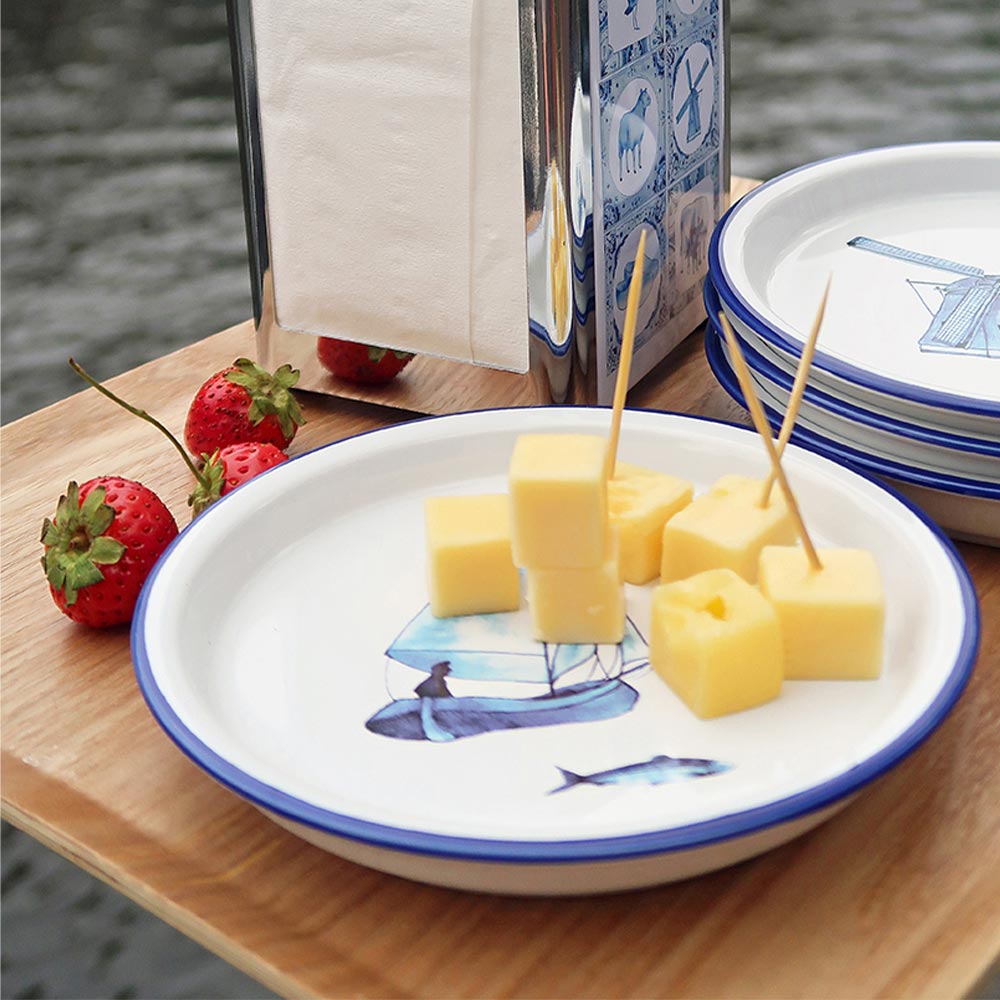 Cabanaz Retro Gebaksbord Emaille geïnspireerd Classic White