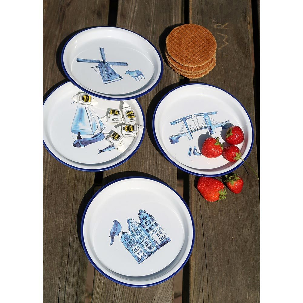 Cabanaz Retro Gebaksbord Emaille geïnspireerd Classic White