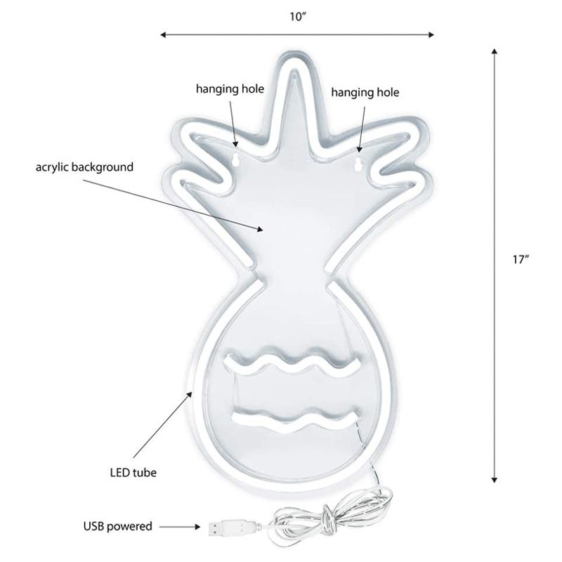 Ananas neon bord met USB kabel geel met groene verlichting