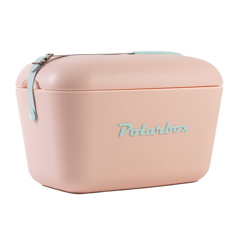 Trendy en lichtgewicht 20 liter koelbox in mooie groene kleur met roze band